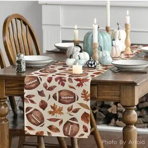 Dining | Fall Autumn Table Runner Pumpkin Football Maple Leaves Dining ...